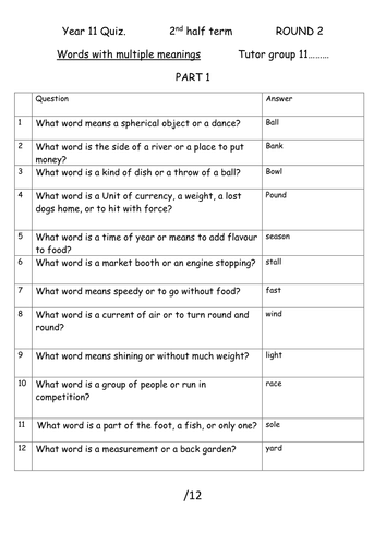 Quiz with 8 rounds | Teaching Resources