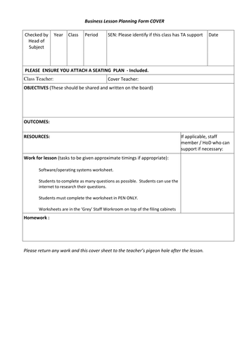 Lesson Planning Form COVER | Teaching Resources