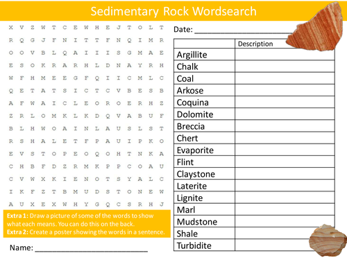 Sedimentary Rocks Wordsearch Starter Activity Geology Rock Types ...
