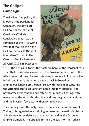 The Gallipoli Campaign Handout | Teaching Resources