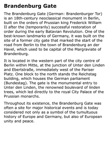Brandenburg Gate Handout | Teaching Resources