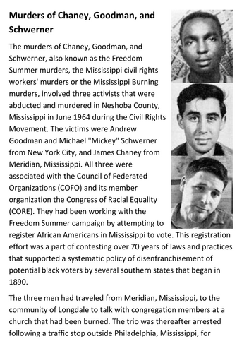 Murder in Mississippi - Mississippi Burning 1964 Handout | Teaching ...