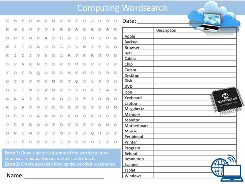 Computing Wordsearch Starter Activity ICT Computers Homework Cover ...