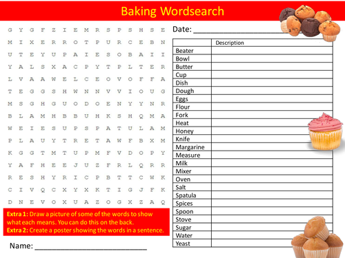 Baking Wordsearch Starter Activity Food Cooking Skills Homework Cover ...