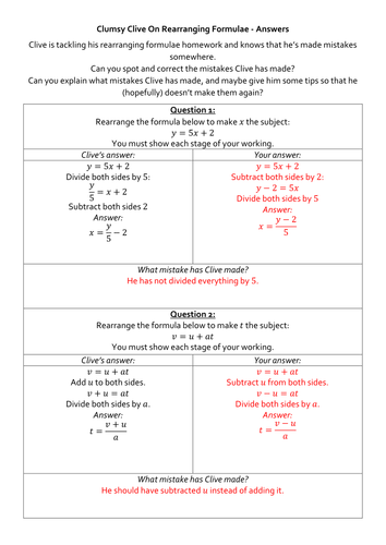 Clumsy Clive On Rearranging Formulae | Teaching Resources