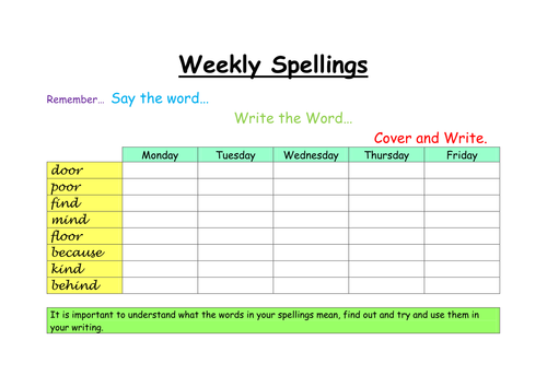 Year 3, 4, 5 and 6 Weekly Spellings | Teaching Resources