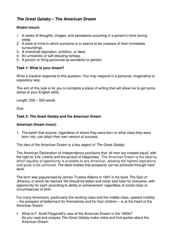 The Great Gatsby - Dreams | Teaching Resources