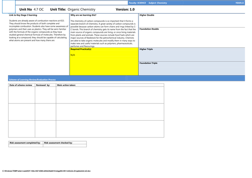 C4.7 AQA Organic Chemistry GCSE scheme of work | Teaching Resources