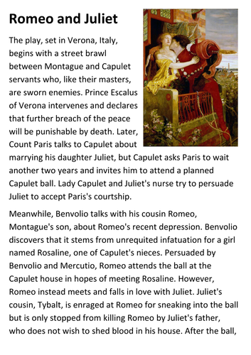 Romeo and Juliet Handout | Teaching Resources