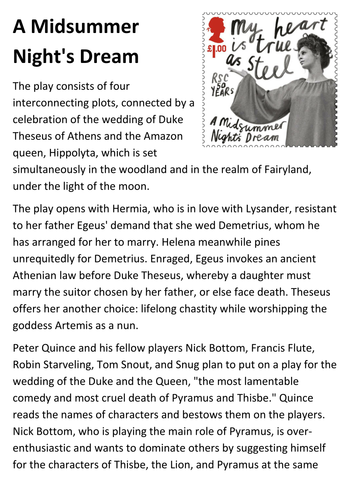 A Midsummer Night's Dream Handout | Teaching Resources