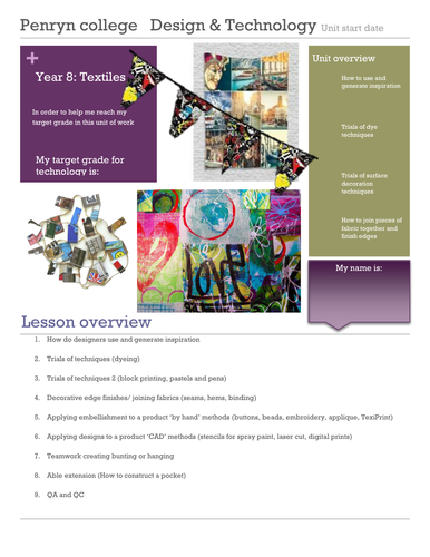 year 8, nine week long textiles project based on graffiti style ...