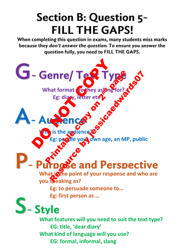 Section B: Fill the GAPS- for AQA Language Paper 1 and 2 Poster ... Section B: Fill the GAPS- for AQA Language Paper 1 and 2 Poster ...
