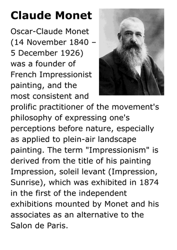 Claude Monet Handout | Teaching Resources