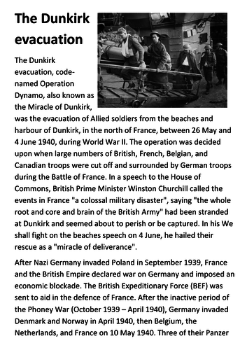 The Dunkirk evacuation Handout | Teaching Resources