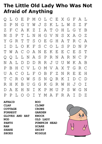 The Little Old Lady Who Was Not Afraid of Anything Word Search ...