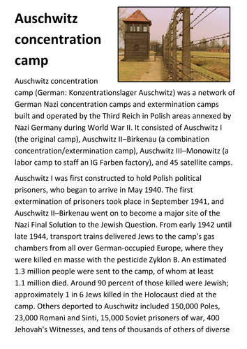 Auschwitz concentration camp Handout | Teaching Resources