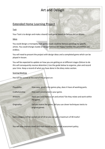 An Art Extended Homework Task. Art Themed game activity with assessment ...