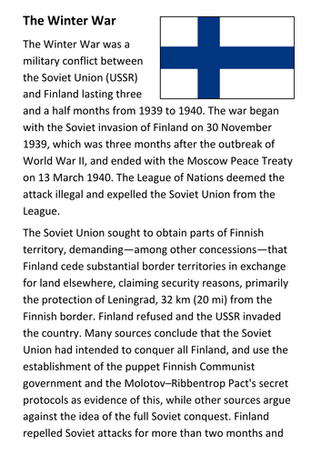 The Finnish Winter War Handout | Teaching Resources