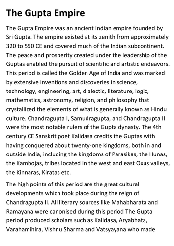 The Gupta Empire Handout | Teaching Resources