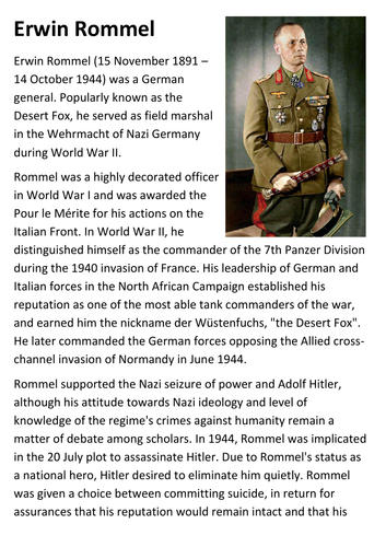 Erwin Rommel Handout | Teaching Resources