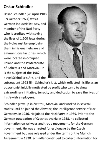 Oskar Schindler Handout | Teaching Resources