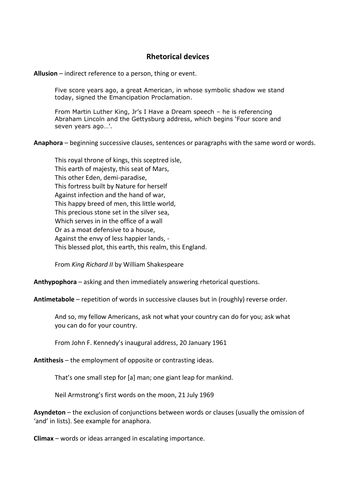 List of rhetorical devices plus activity using Churchill's wartime ...