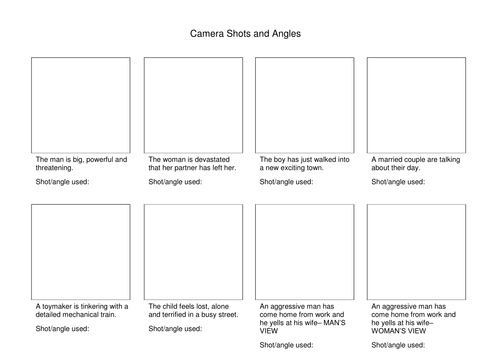 Camera Angles And Shots Worksheet