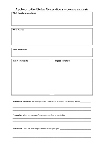 Apology to the Stolen Generations (Kevin Rudd) analysis | Teaching ...