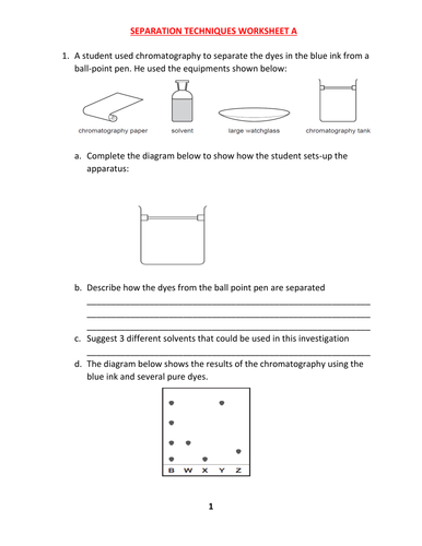 Separation Techniques Worksheets Separation Techniques Worksheets