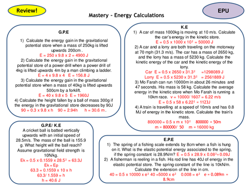 Energy Topic 1 Full Set of Revision Card Activities for New AQA Physics ...