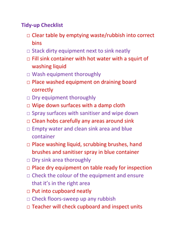 Tidy up Checklist | Teaching Resources