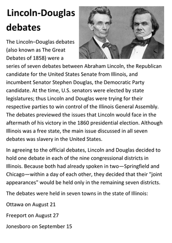 Lincoln-Douglas debates Handout | Teaching Resources