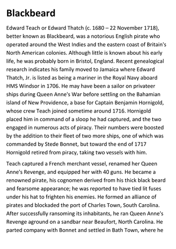 Blackbeard Handout | Teaching Resources