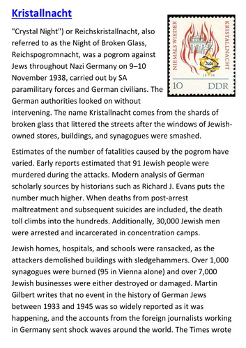Kristallnacht Handout | Teaching Resources