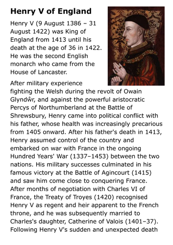 Henry V Handout | Teaching Resources