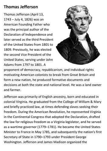 Thomas Jefferson Handout | Teaching Resources