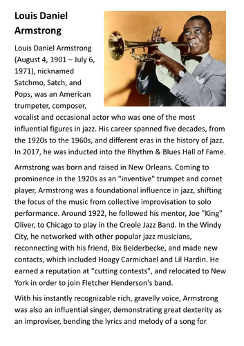 Louis Armstrong Handout | Teaching Resources