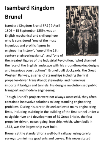 Isambard Kingdom Brunel Handout | Teaching Resources