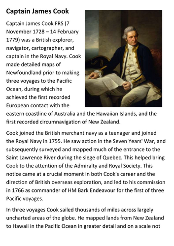 Captain James Cook Handout | Teaching Resources