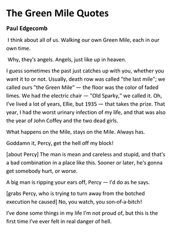 The Green Mile Film Quotes Handout | Teaching Resources