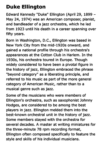 Duke Ellington Handout | Teaching Resources