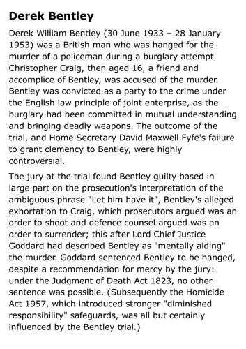 Derek Bentley Handout | Teaching Resources