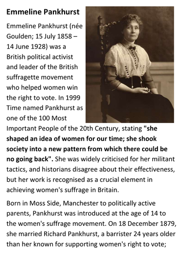 Emmeline Pankhurst Handout | Teaching Resources