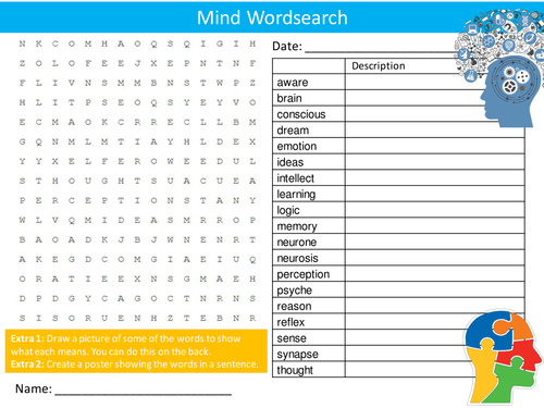 Mind Wordsearch Starter Activity Thinking Brain Lifestyle Homework ...