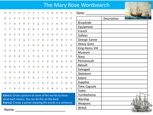The Mary Rose Wordsearch Starter Activity History Homework Cover Lesson ...