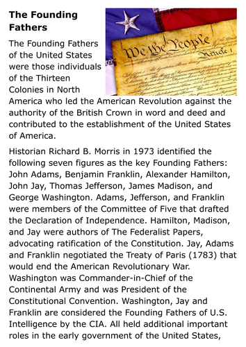 Founding Fathers of the United States Handout | Teaching Resources