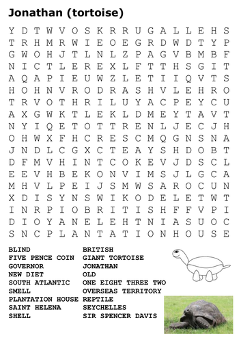 Jonathan the giant tortoise Word Search | Teaching Resources