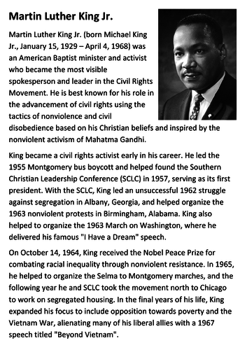 Martin Luther King Handouts Martin Luther King Jr. Cut And Glue