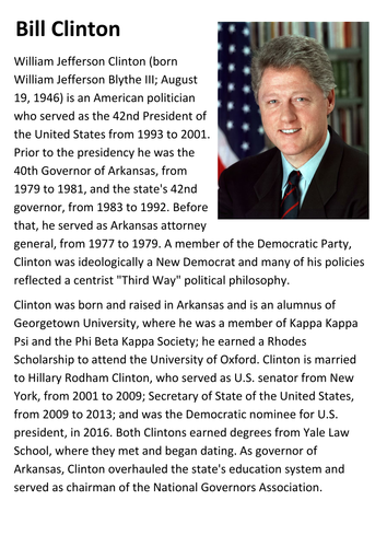 Bill Clinton Handout | Teaching Resources