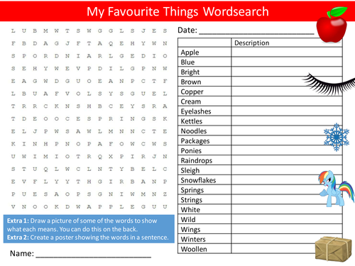 My Favourite Things Julie Andrews Wordsearch Literacy Starter Activity ...